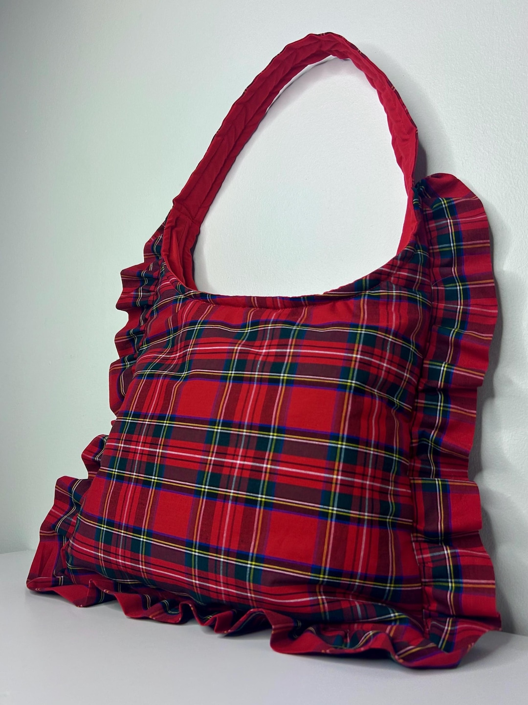 Red Tartan Handbag With Ruffle Trim - Etsy