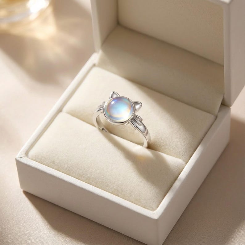 Cat Face Ring – 925 Sterling Silver Adjustable Ring, Minimal Animal ...