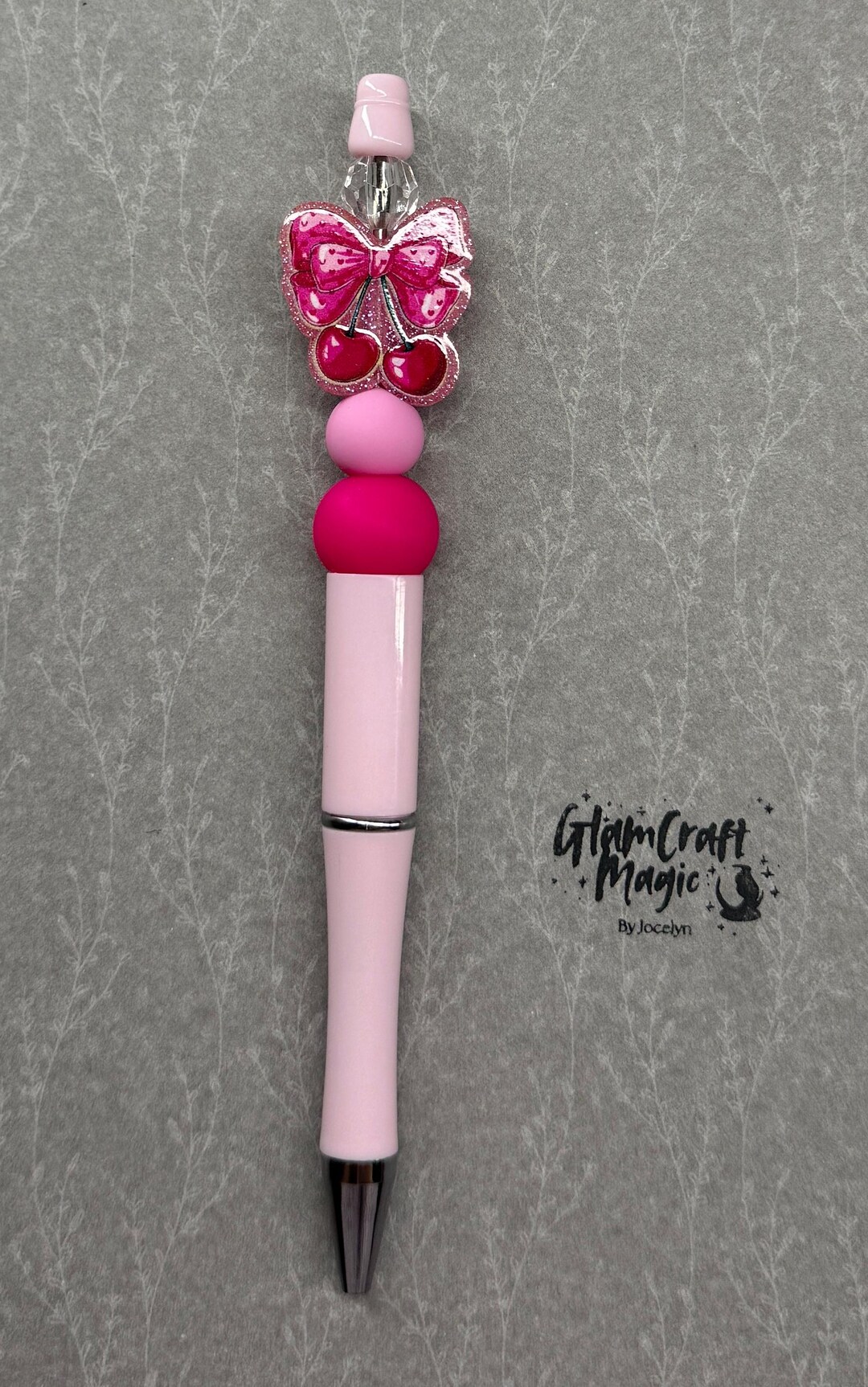 Cherry and Bows Beaded Pink Pen With Black Ink - Etsy