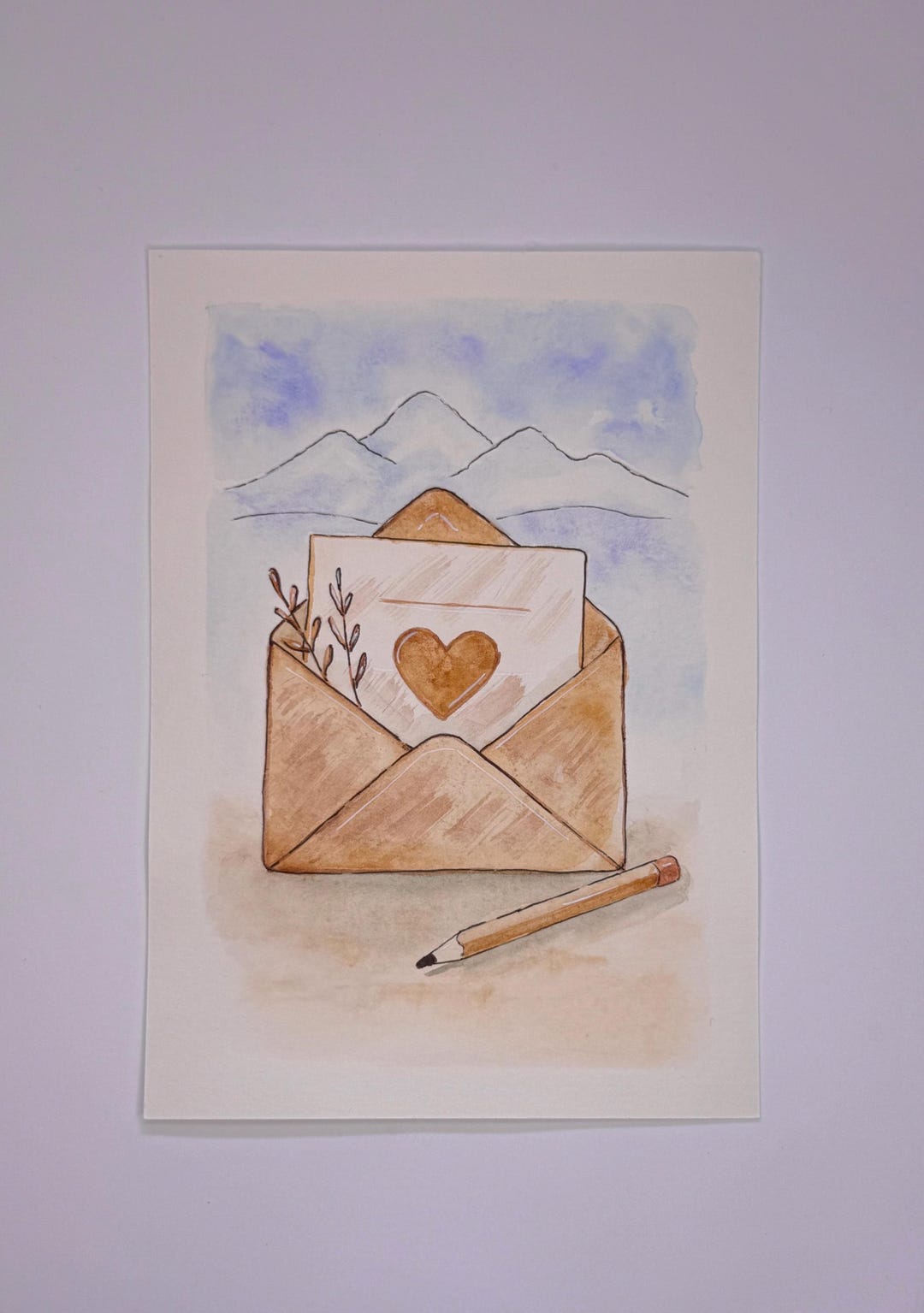 Watercolor Love Letter Card – Cozy Alpine Envelope Illustration ...