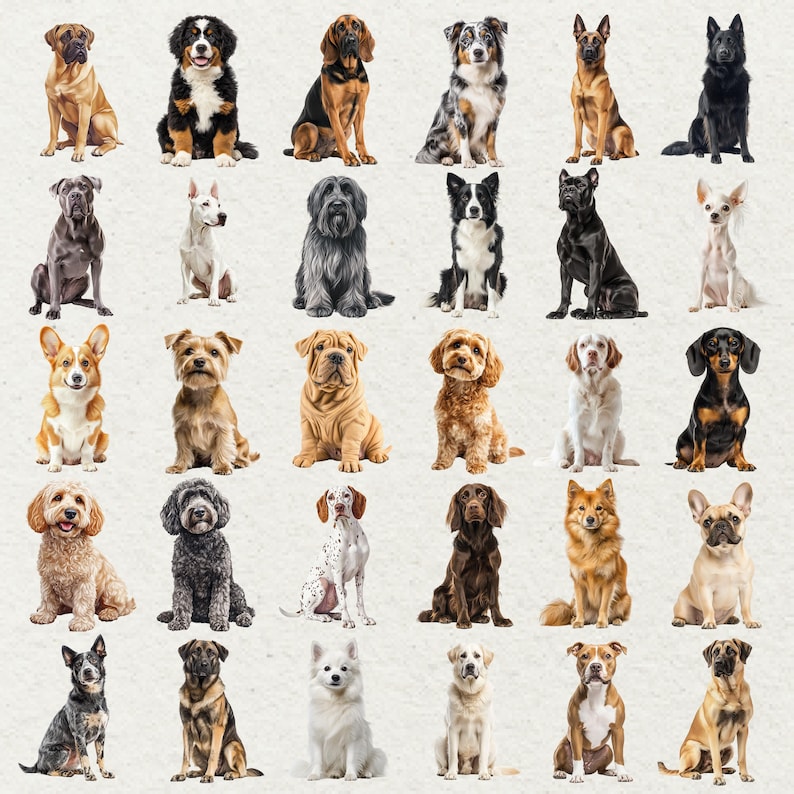 Big Dog Breeds Clipart Bundle Labeled Dog PNG Set - Etsy