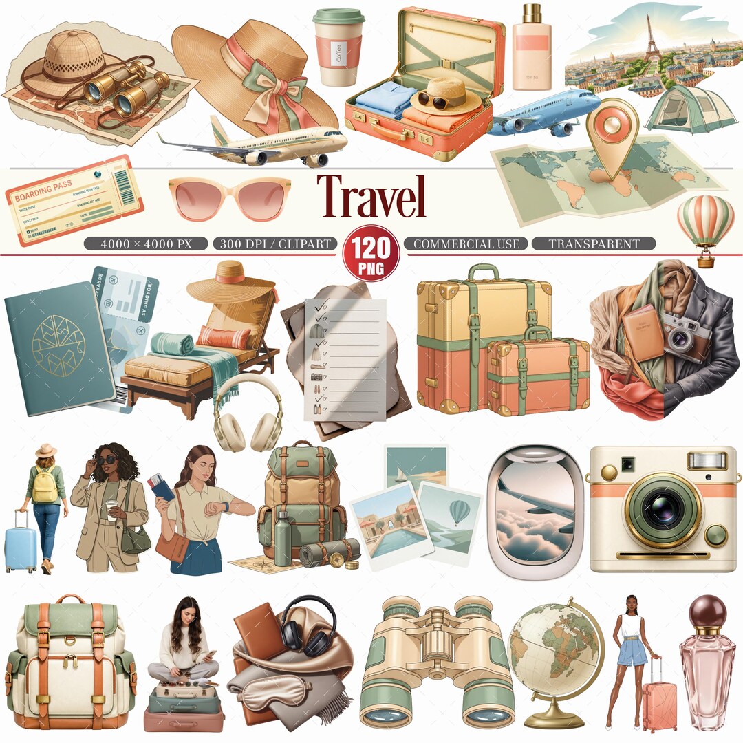 Travel Clipart Bundle PNG Transparent Commercial Use - Etsy