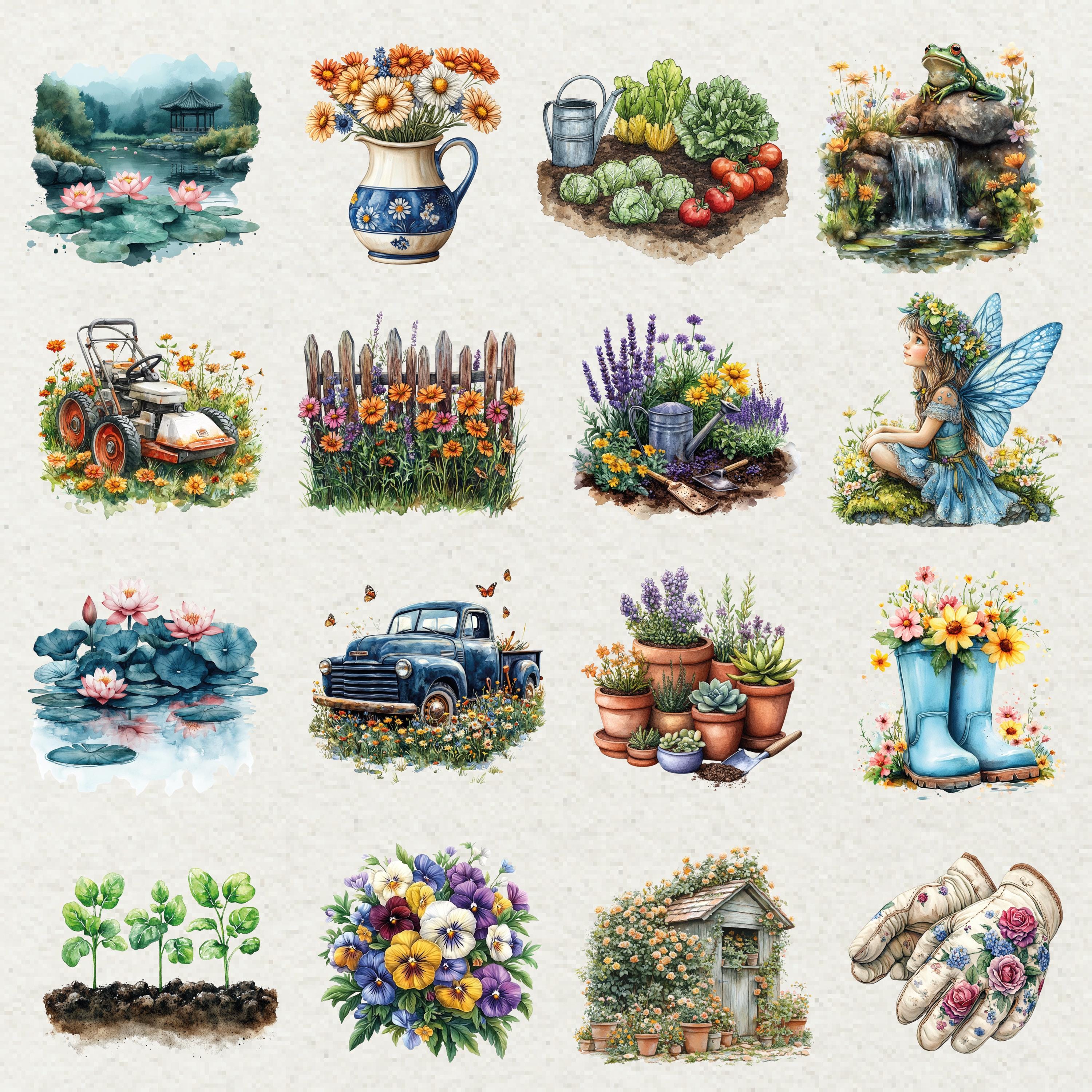 Spring Garden Clipart Floral Gardening Collection PNG - Etsy