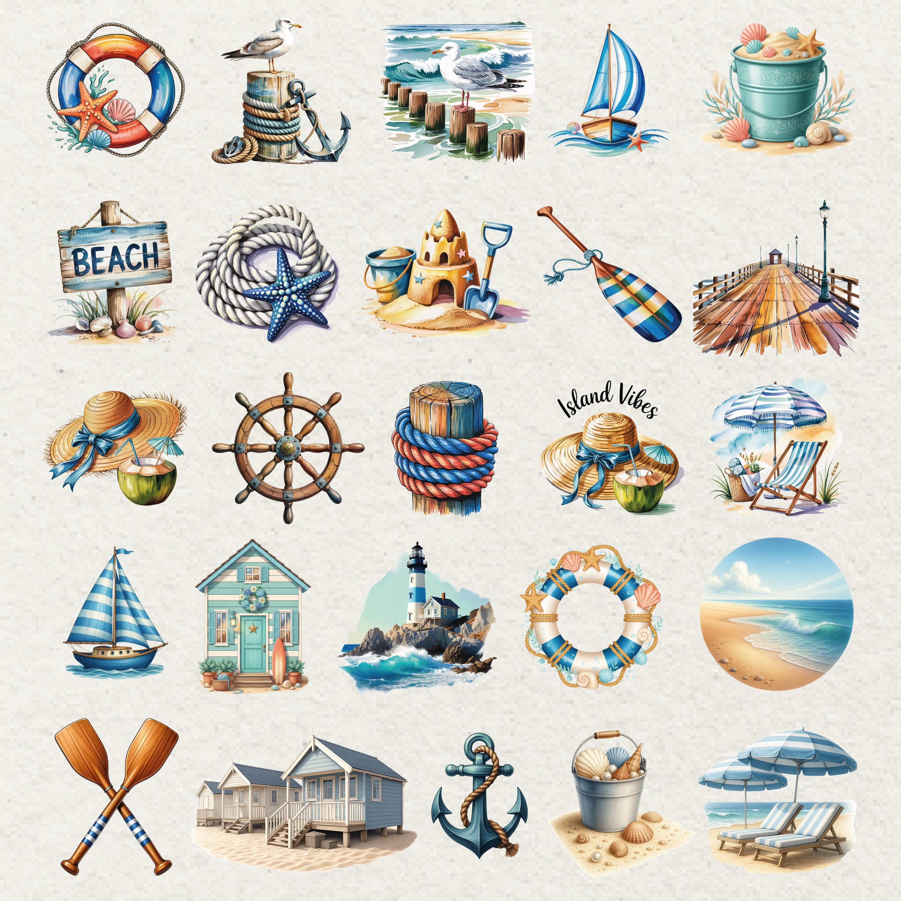 Nautical Beach Clipart Set 300 DPI PNG Digital Download - Etsy