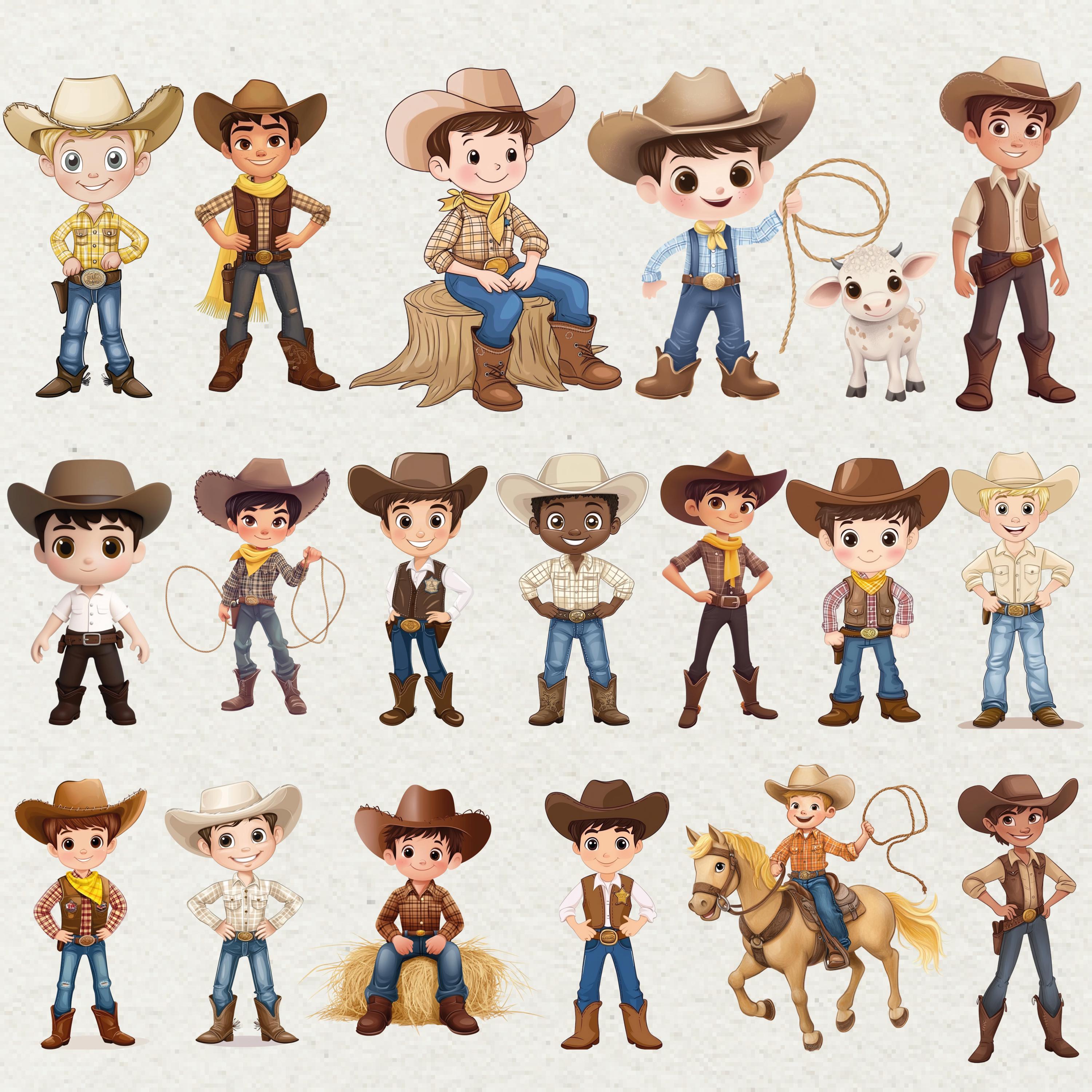 Kids Cowboy Clipart Western Children Ranch Illustration Bundle 175 PNG ...