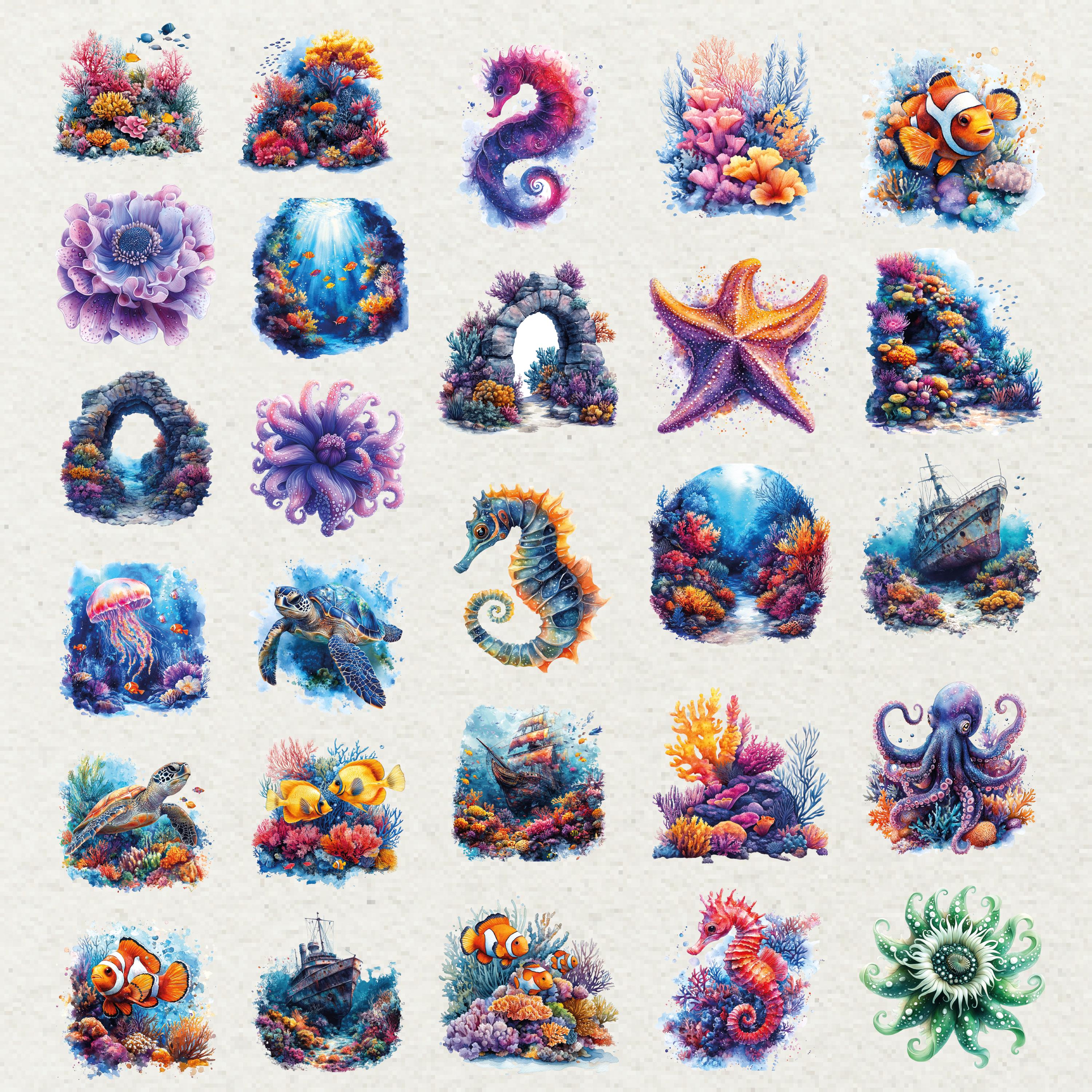 Sea Life Clipart Bundle Transparent PNG Ocean Animals - Etsy