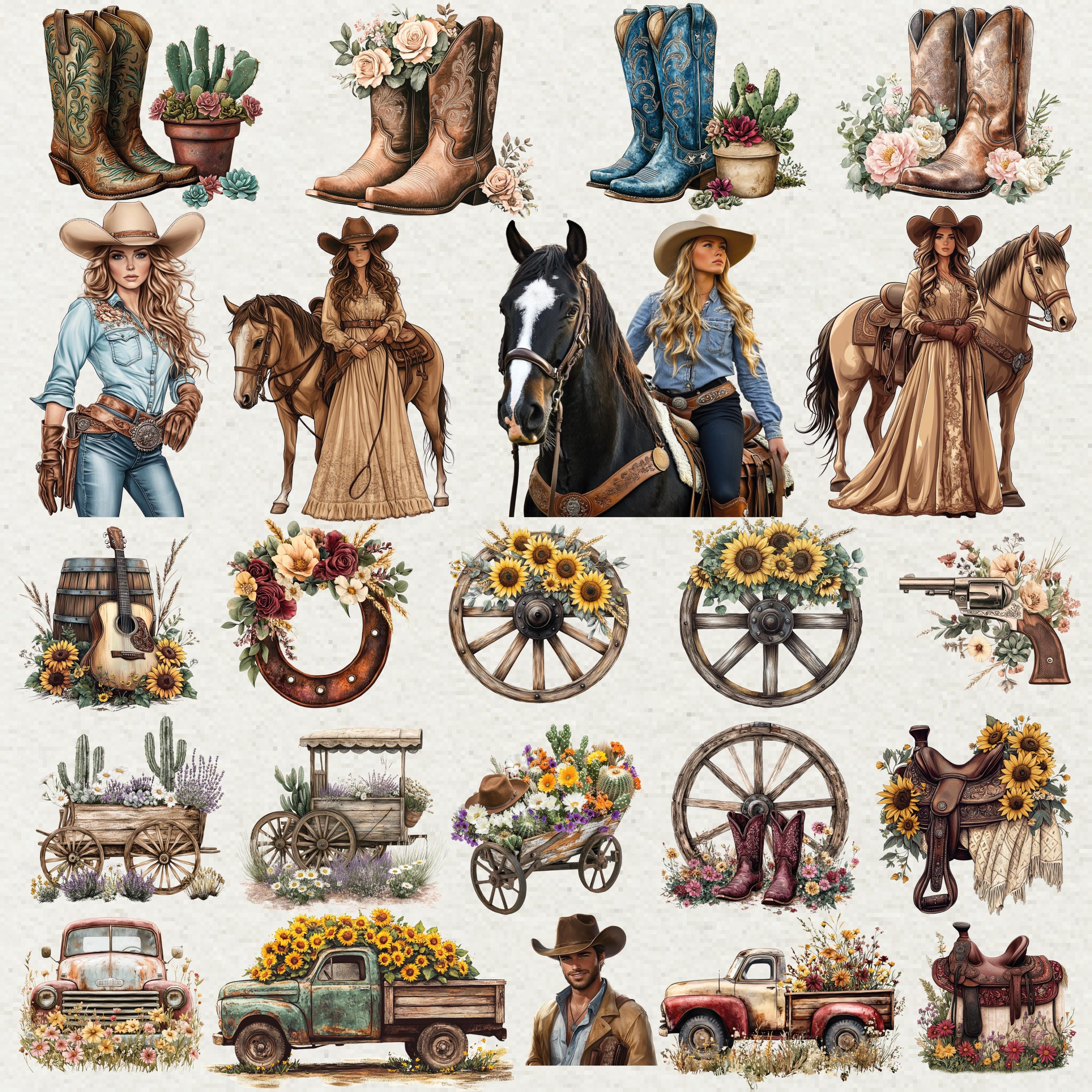 Rustic Western Png Clipart Bundle Vintage Cowboy Farm Western Set - Etsy