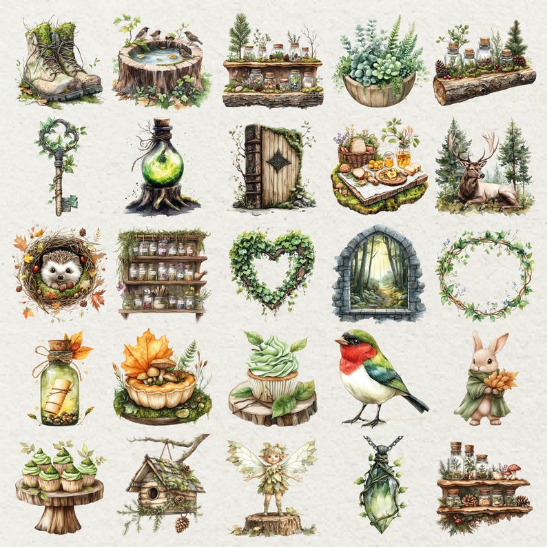 Forest Cottagecore Clipart Bundle Woodland Animals Fairies PNG - Etsy