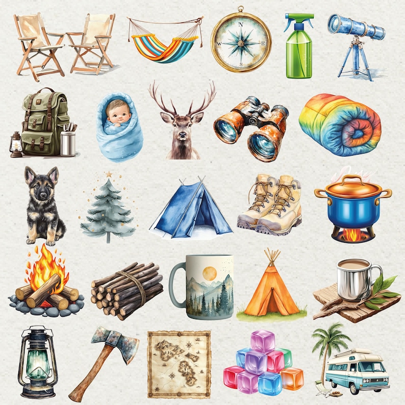 Camping Clipart Bundle PNG Outdoor Adventure Nature Set - Etsy