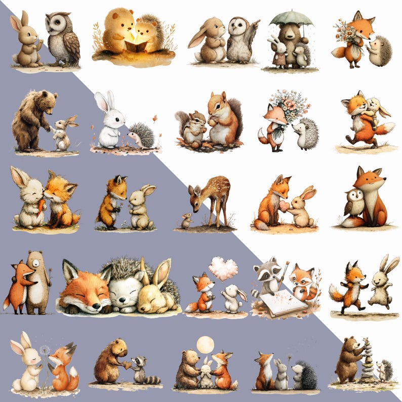 Woodland Animals Friends Clipart Forest Nursery PNG Set - Etsy