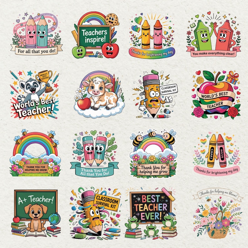 Teacher Appreciation Png Clipart Bundle for Classroom Gifts - Etsy