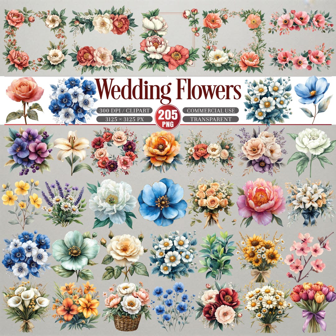 Wedding Flowers Clipart Bundle Transparent PNG Floral Set - Etsy