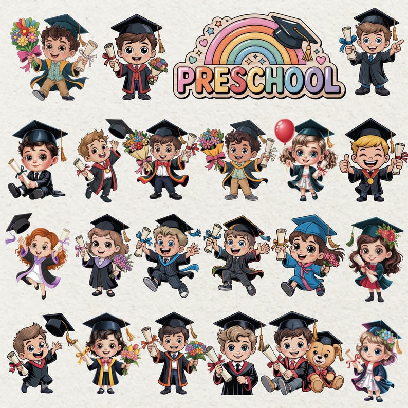 Preschool Graduation Boys and Girls Clipart PNG Set - Etsy