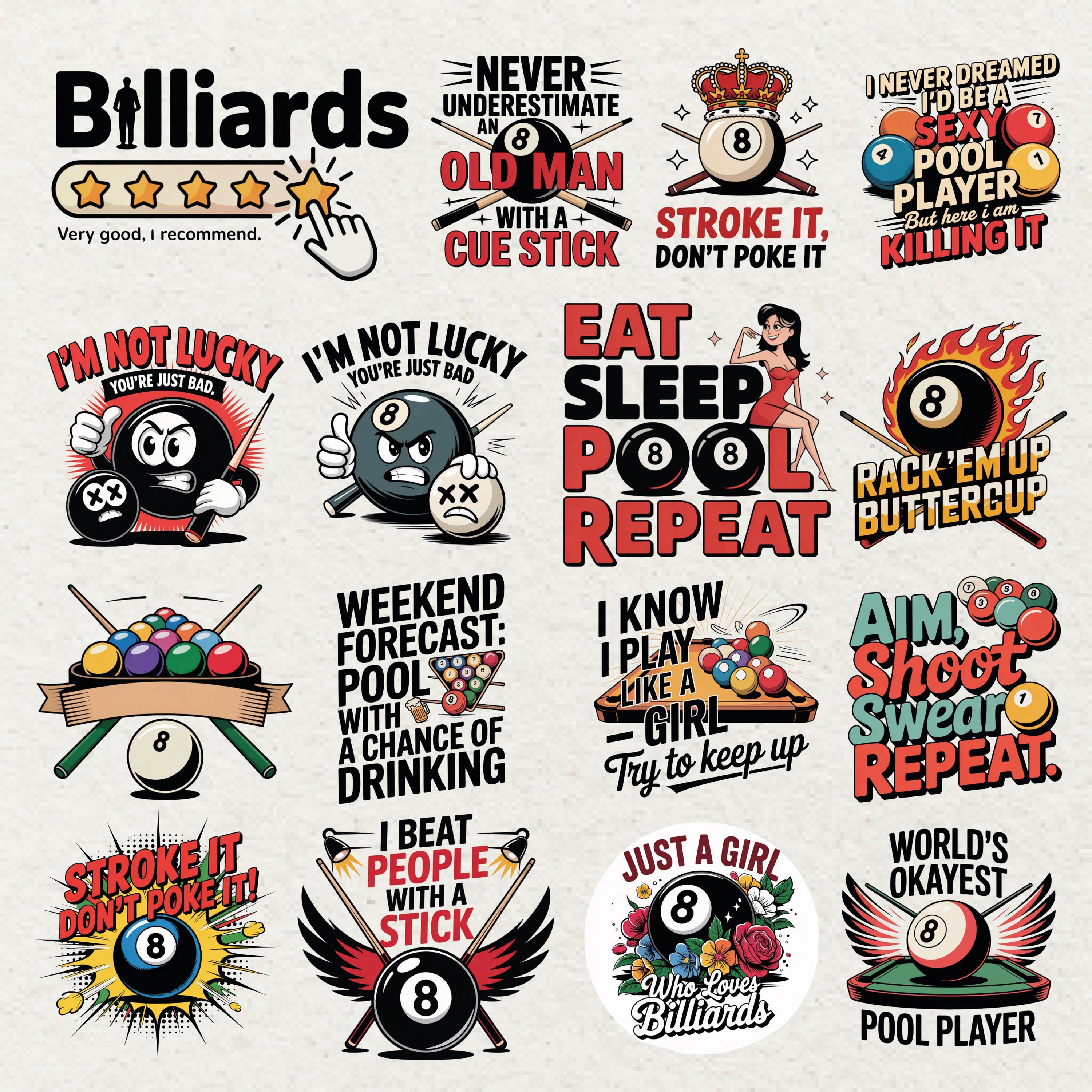 Billiards Pool Quotes Clipart Bundle 95 PNG Designs - Etsy