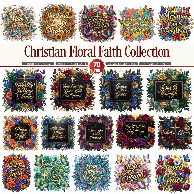 Christian Floral Faith Quote Clipart Set 70 PNG Designs - Etsy Ireland