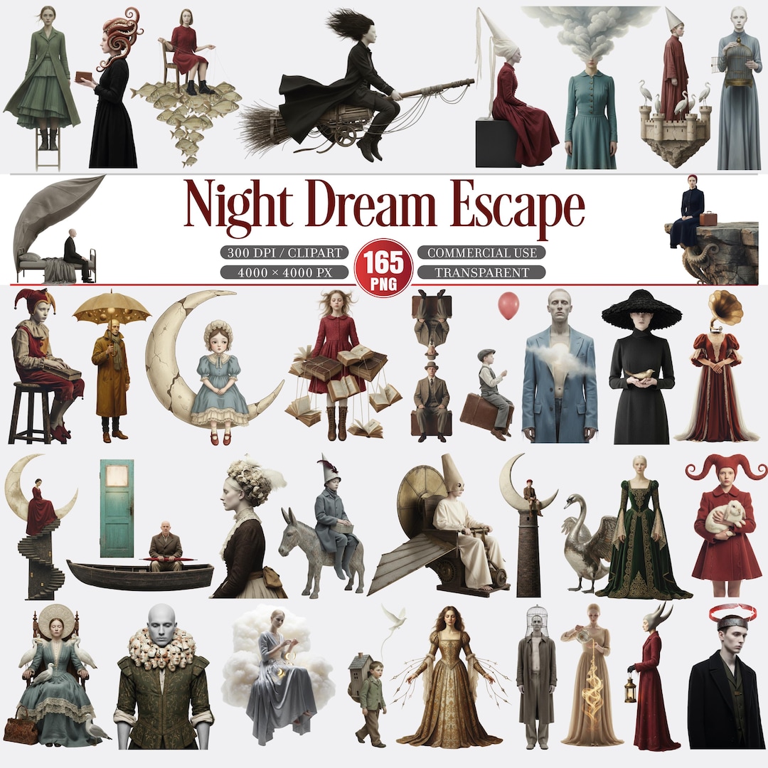 Night Dream Escape Surreal Clipart Bundle 165 PNG Characters - Etsy