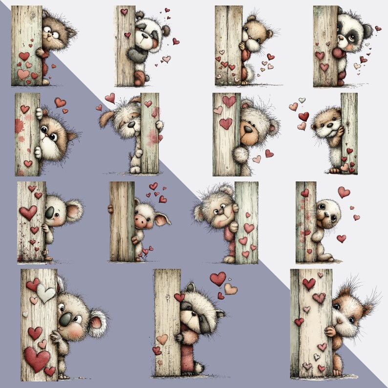 Whimsical Love Peek Animals Clipart Bundle Peeking Animals 70 PNG - Etsy