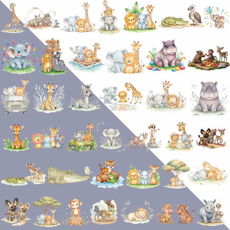 Safari Animals Clipart Baby Jungle PNG Nursery Set - Etsy