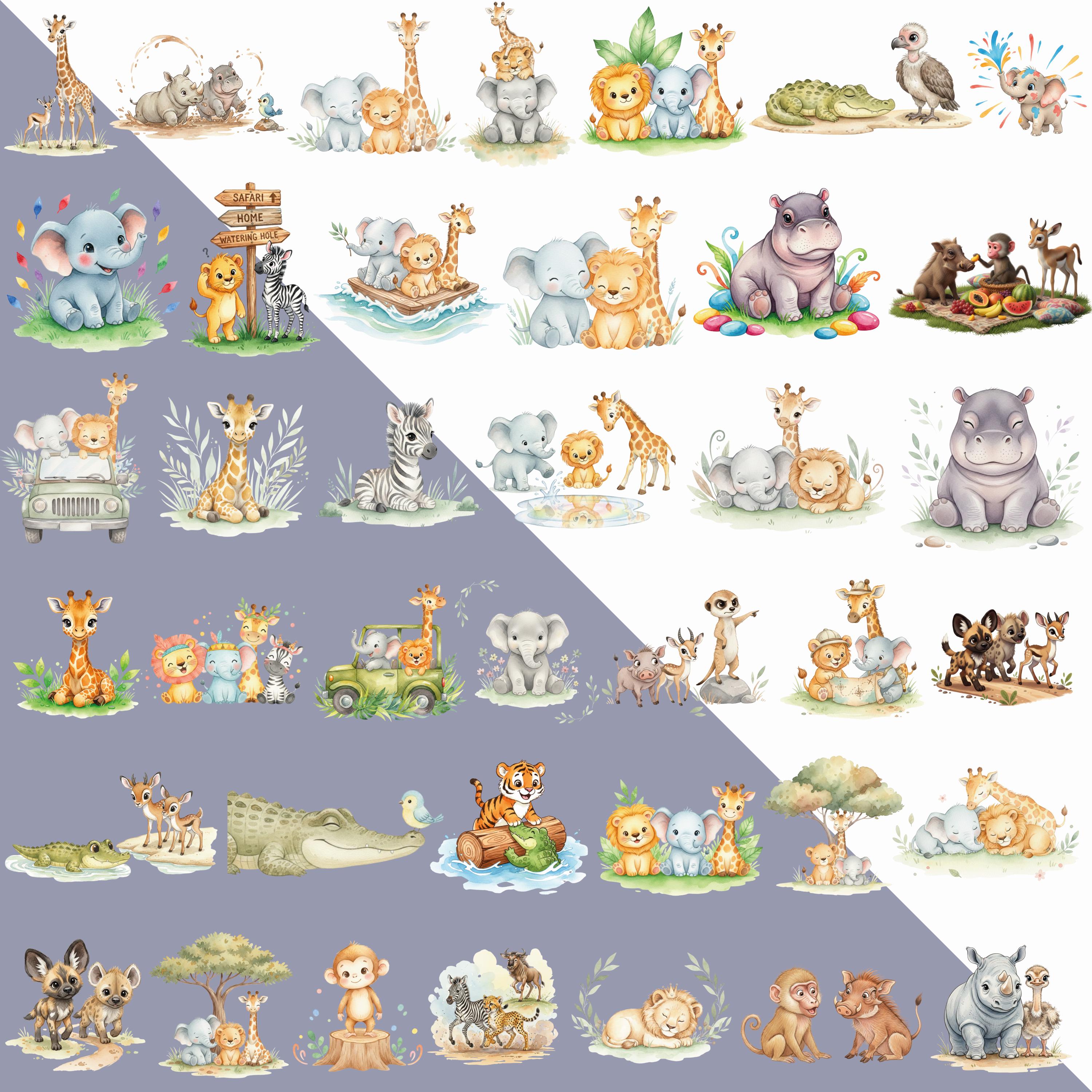 Safari Animals Clipart Baby Jungle PNG Nursery Set - Etsy