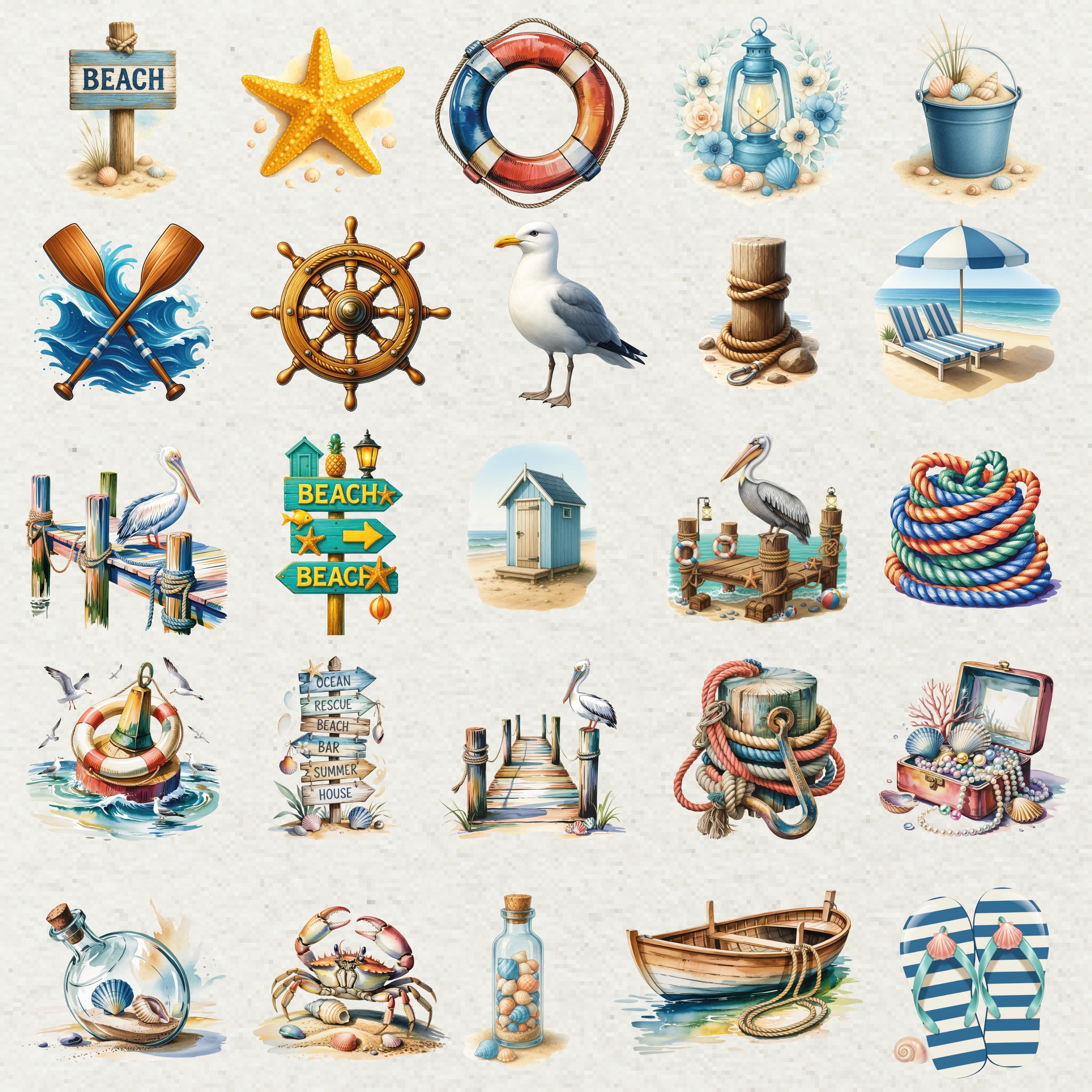 Nautical Beach Clipart Set 300 DPI PNG Digital Download - Etsy