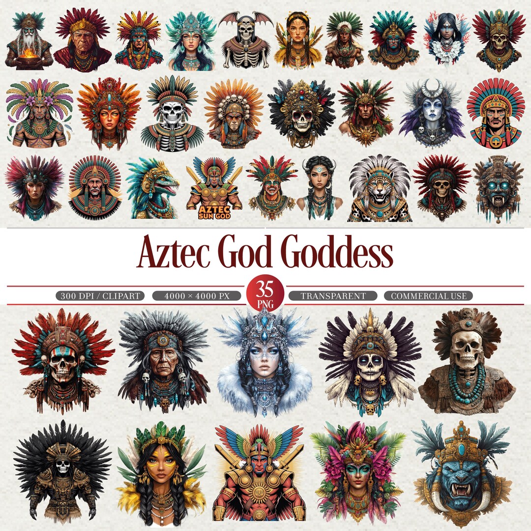 Aztec Gods Goddesses Tribal Clipart Bundle PNG 300 DPI - Etsy