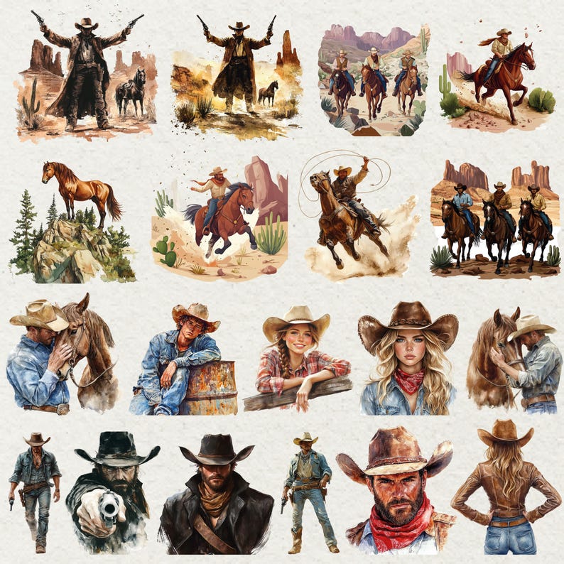 Cowboy Clipart Bundle Western Ranch Cowboy Horse PNG Set - Etsy