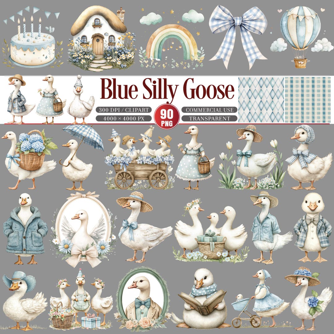 Blue Silly Goose Clipart Bundle 90 PNG Transparent - Etsy