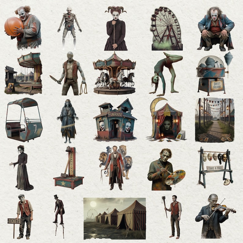 Haunted Karnival Horror Circus Clipart Bundle PNG - Etsy