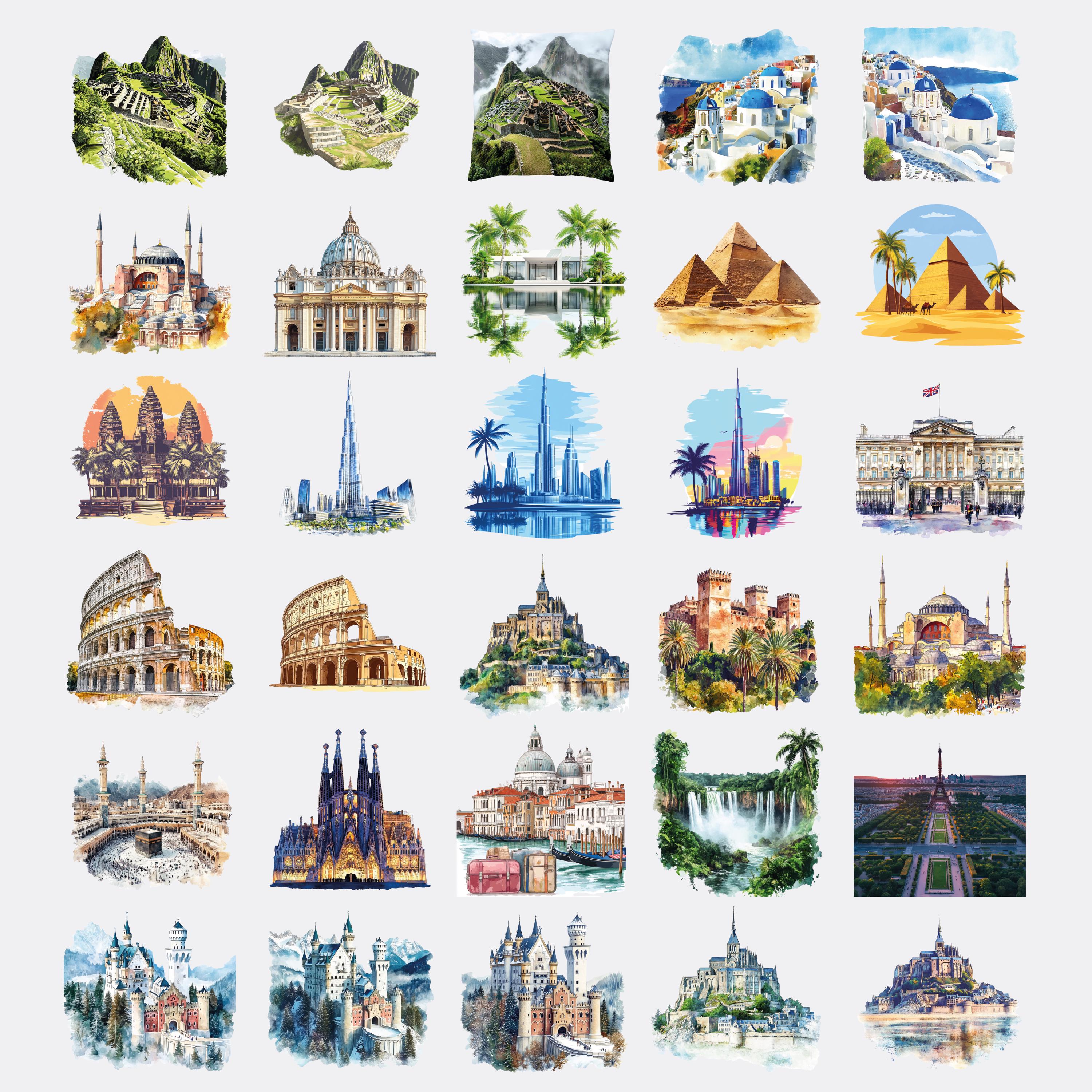 Travel Landmarks Clipart Bundle World Monuments 150 PNG - Etsy