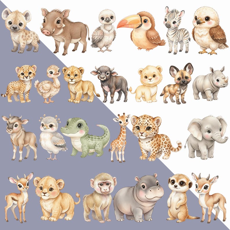 Safari Animals Clipart Baby Jungle PNG Nursery Set - Etsy