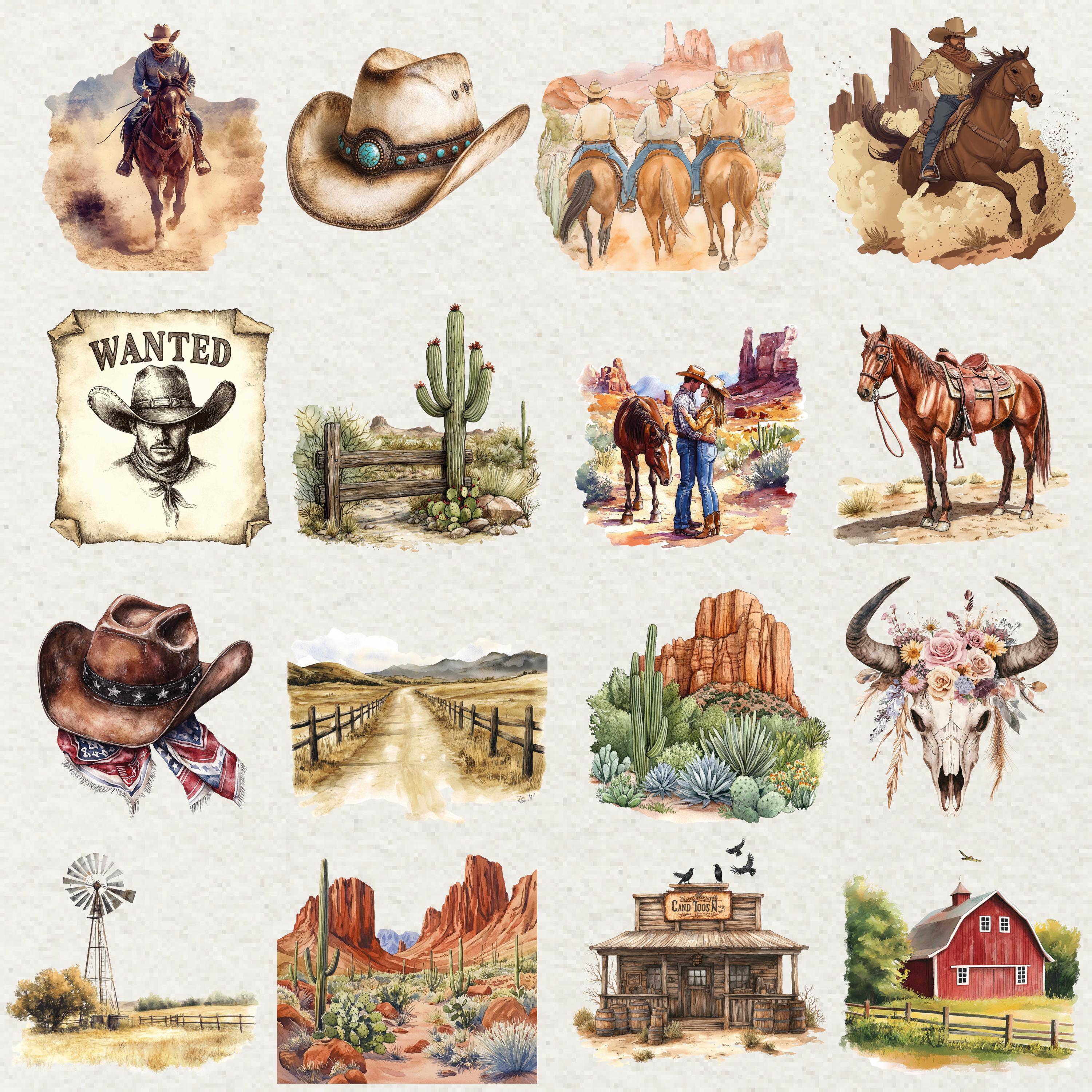 Cowboy Clipart Bundle Western Ranch Cowboy Horse PNG Set - Etsy
