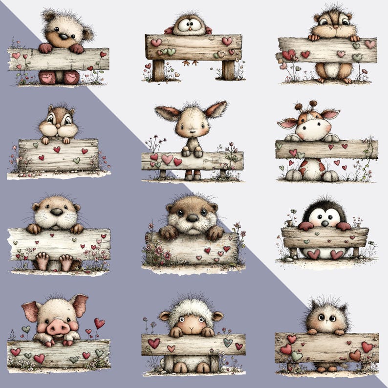 Whimsical Love Peek Animals Clipart Bundle Peeking Animals 70 PNG - Etsy