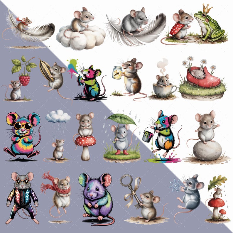 Sweet Mouse Clipart Bundle, Whimsical Mouse PNG Illustrations - Etsy ...