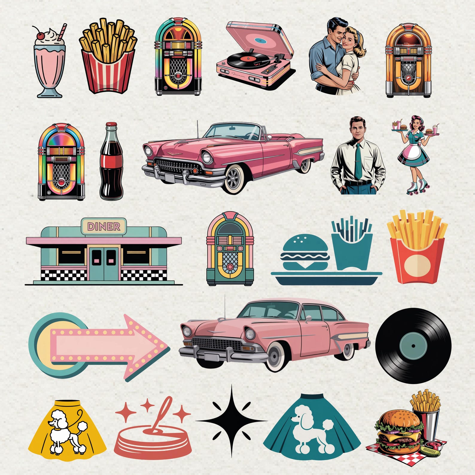1950s Diner Retro Clipart Bundle PNG 300 DPI - Etsy
