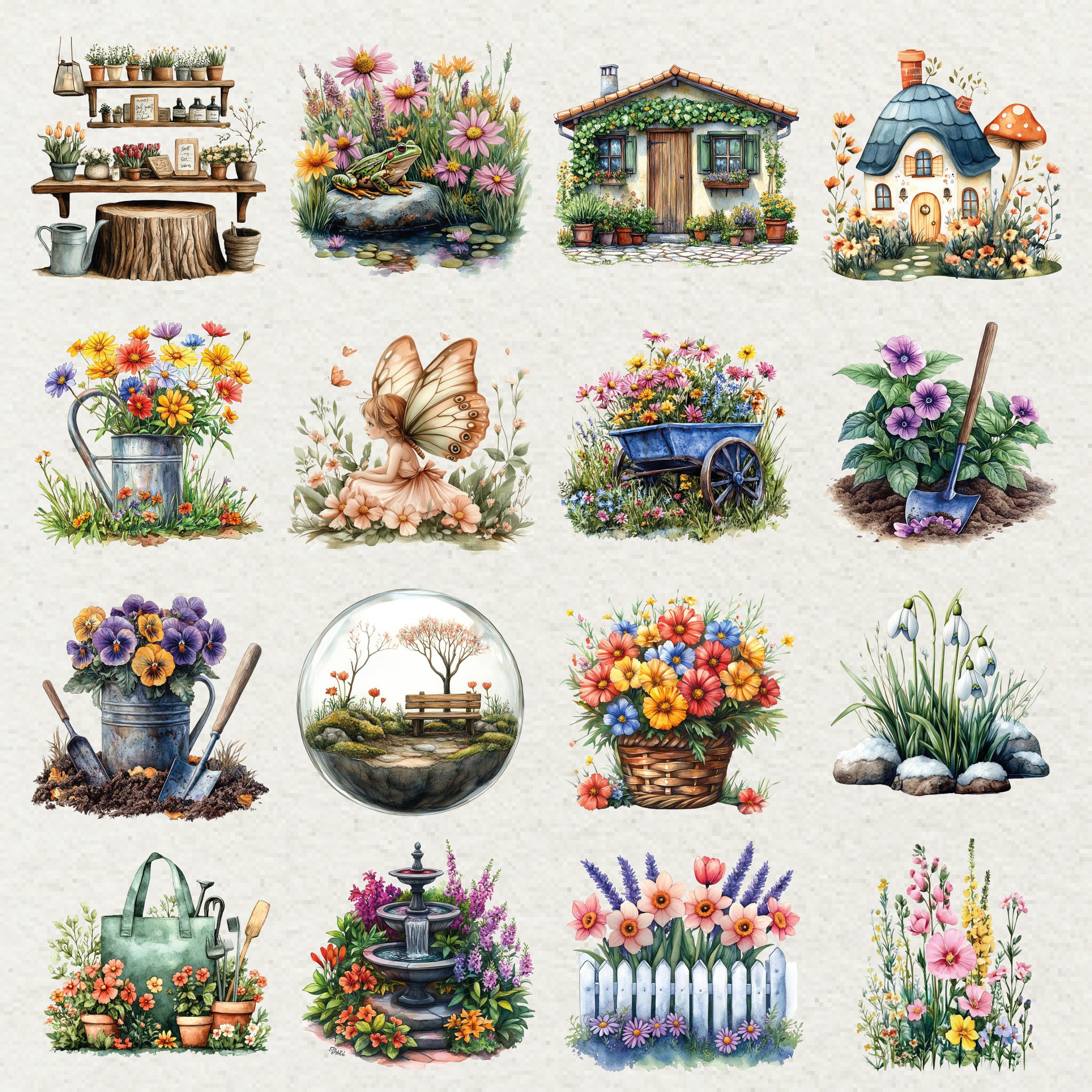 Spring Garden Clipart Floral Gardening Collection PNG - Etsy