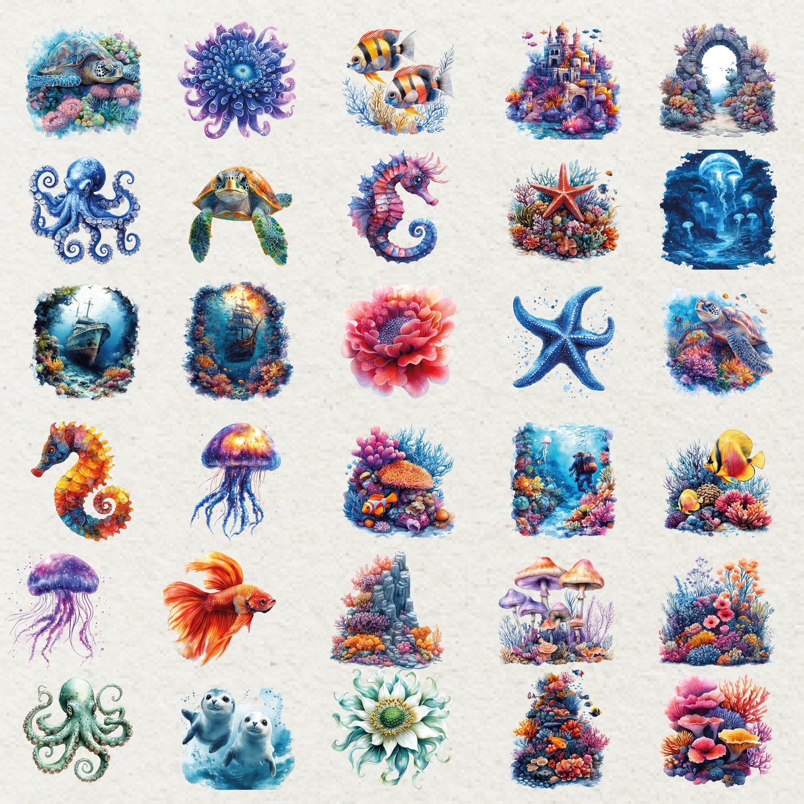 Sea Life Clipart Bundle Transparent PNG Ocean Animals - Etsy