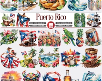 Caribbean Clipart PNG Puerto Rico AI Art Bundle Transparent Graphics ...