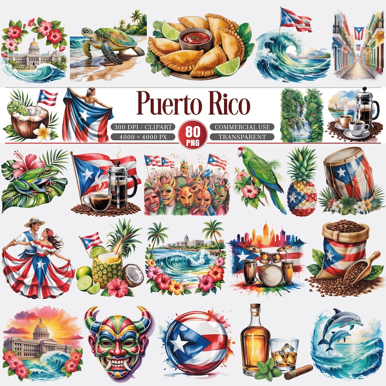 Puerto Rico Clipart Bundle Tropical PNG - Etsy