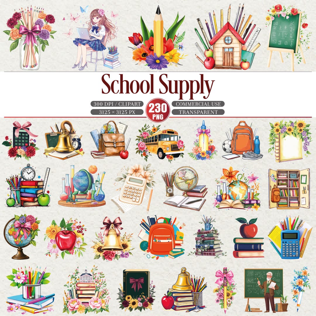 School Supply Clipart Bundle for Classroom Education Projects - Etsy