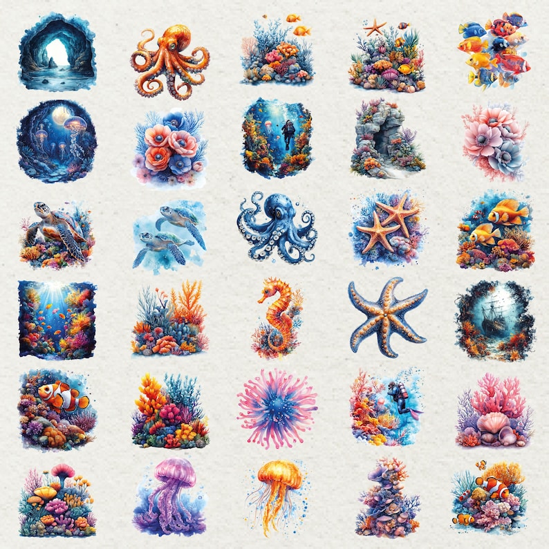 Sea Life Clipart Bundle Transparent PNG Ocean Animals - Etsy