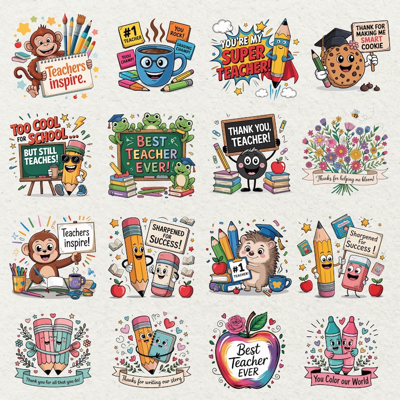 Teacher Appreciation Png Clipart Bundle for Classroom Gifts - Etsy