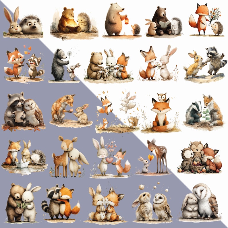 Woodland Animals Friends Clipart Forest Nursery PNG Set - Etsy