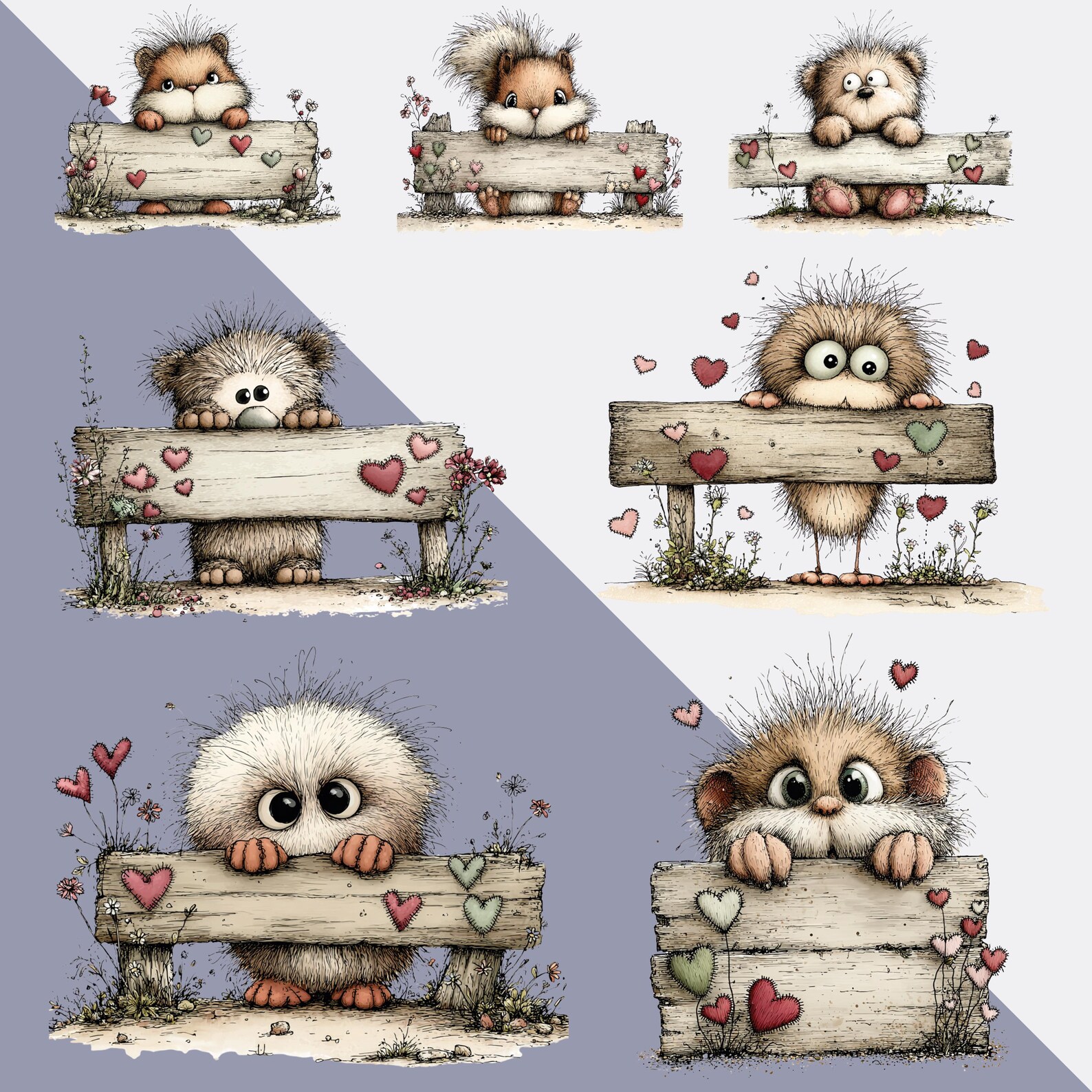 Whimsical Love Peek Animals Clipart Bundle Peeking Animals 70 PNG - Etsy