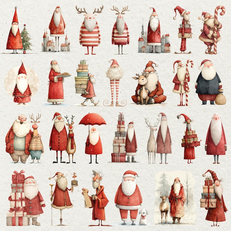 Whimsical Santa Christmas Clipart Bundle PNG Set - Etsy