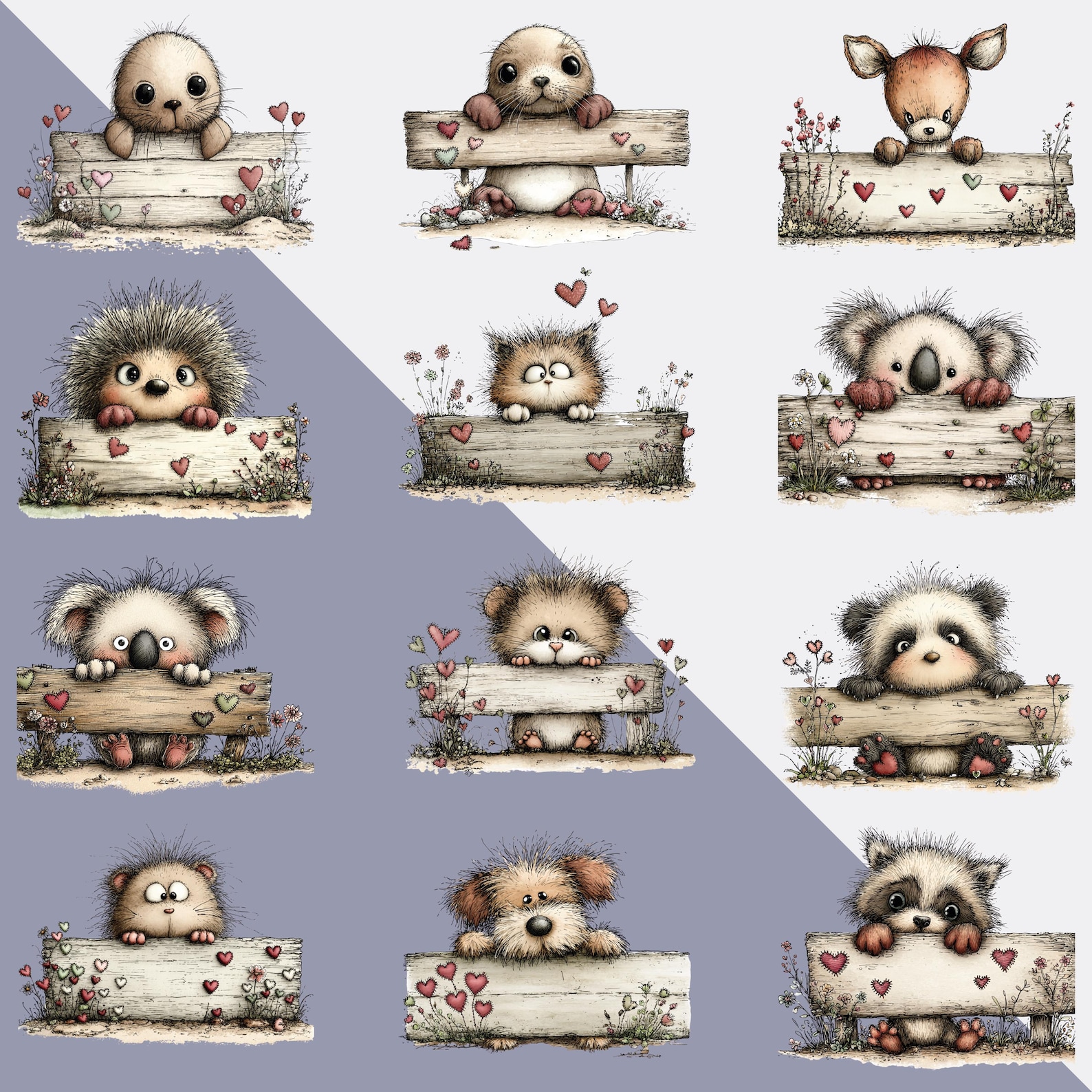 Whimsical Love Peek Animals Clipart Bundle Peeking Animals 70 PNG - Etsy