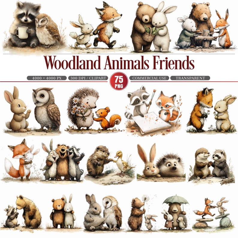 Woodland Animals Friends Clipart Forest Nursery PNG Set - Etsy
