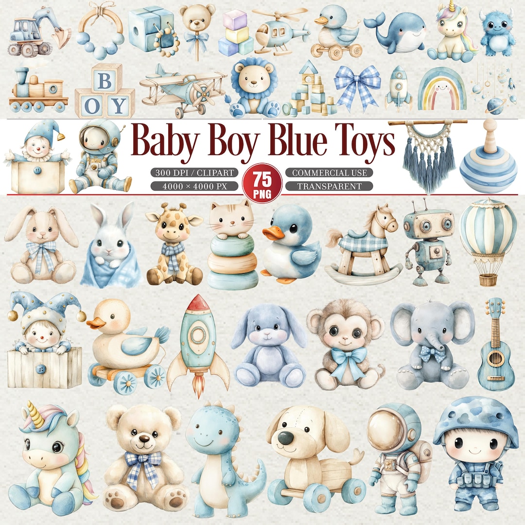 Baby Boy Blue Toys Clipart Bundle for Nursery - Etsy