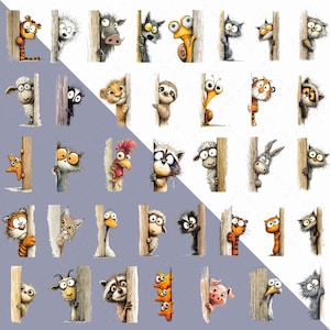 Peeking Animals Clipart Bundle Transparent PNG Set - Etsy