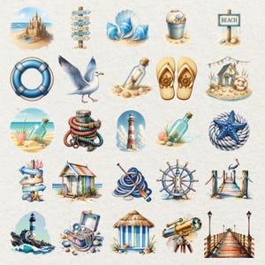 Nautical Beach Clipart Set 300 DPI PNG Digital Download - Etsy