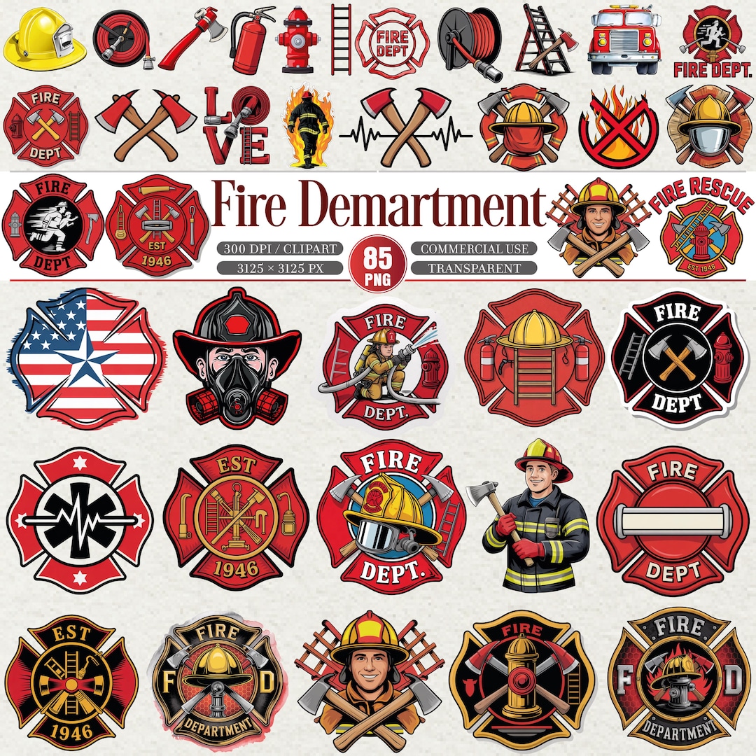 Fire Department Clipart Bundle PNG Firefighter Badges Icons - Etsy